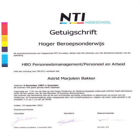 Getuigschrift - Hogeschool NTI - Personeel en Arbeid | PDF