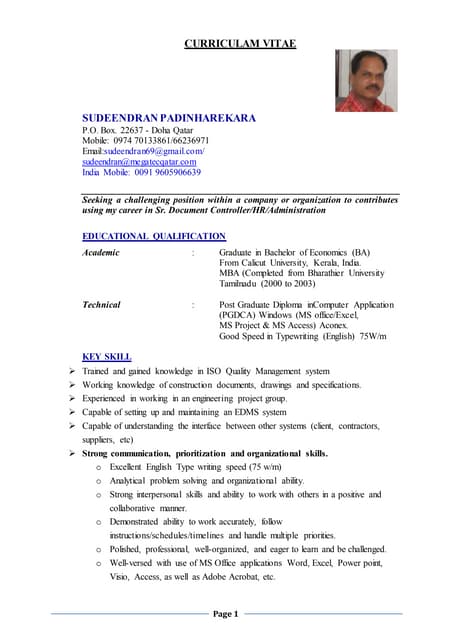 CV - Sr. Document Controller - Aconex - Passport - Mr. Satishkumar Brahmbhatt - Nov 2015 | DOCX ...