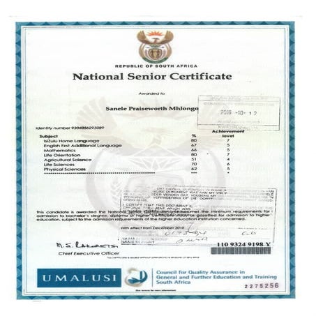 Certified matric certificate | PDF