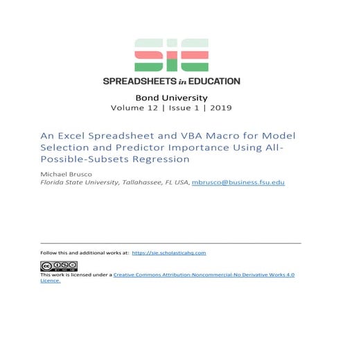 8064 An Excel Spreadsheet And Vba Macro For Model Selection And