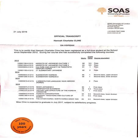 Official Academic Transcript (2) | PDF