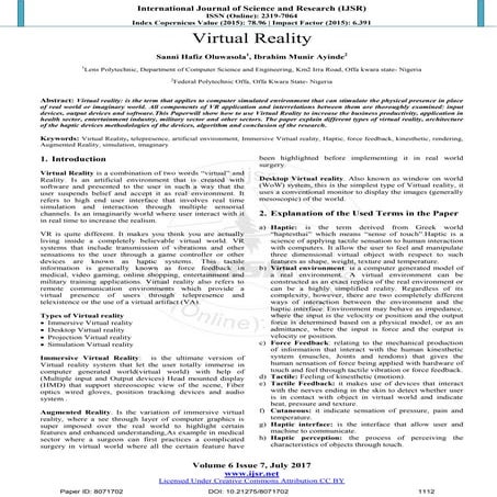 Virtual Reality (bring distant near) | PDF