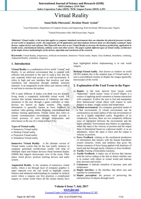 Haptics for virtual reality and teleoperation | PDF | Augmented Reality | Technology & Computing