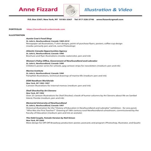 Anne Fizzard Illustration Video Resume | PDF