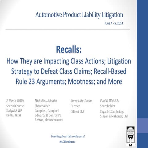 Automotive Product Liability Litigation - Recalls | PDF