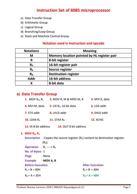 Instruction Set 8085 | PPT