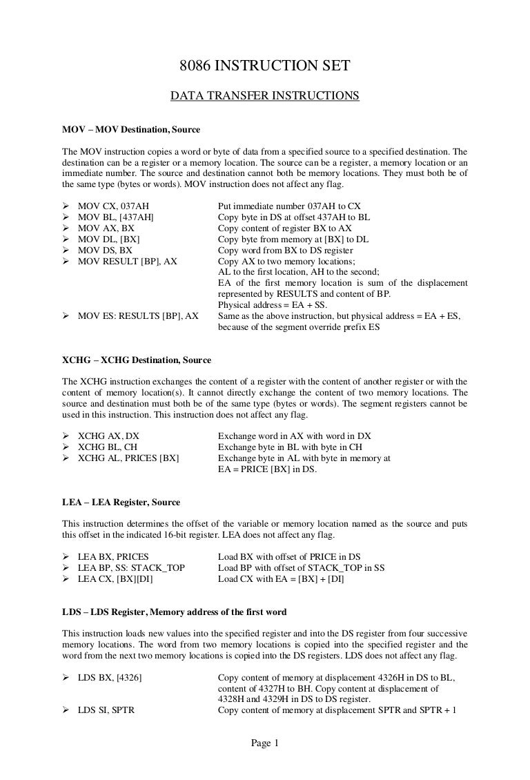 8086 Instruction Set