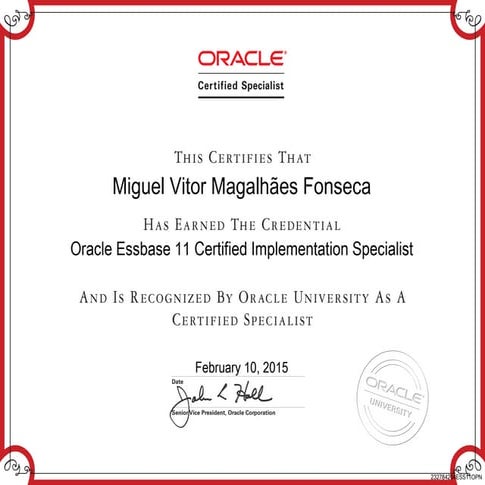 Certificate Oracle Essbase 11 | PDF