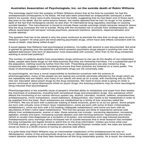 Robin Williams AUSTRALIAN Report | PDF | Substance Abuse | Diseases and ...