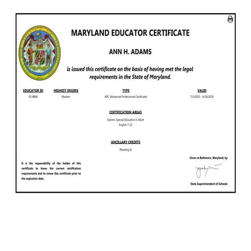 MSDE Cert 2015-20 | PDF | Professional School | Postgraduate Education