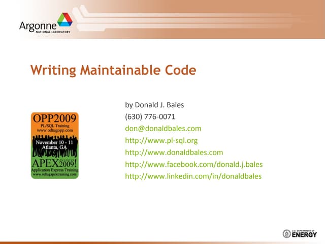 Writing Maintainable Code Ppt