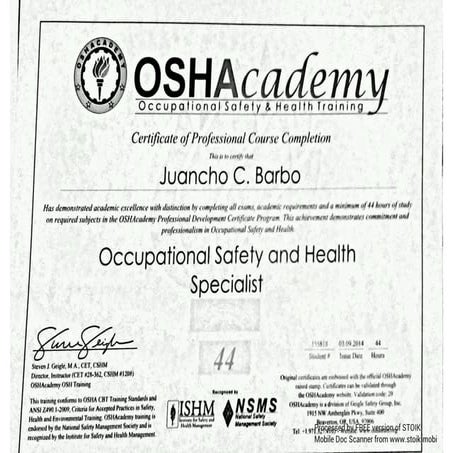 OSHA CERTIFICATE 2 | PPT