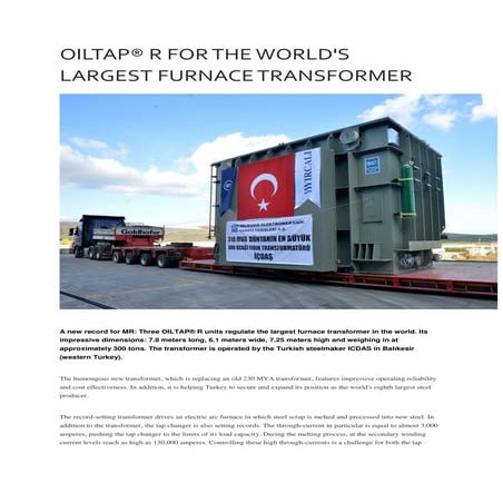 OILTAP® R FOR THE WORLD'S LARGEST FURNACE TRANSFORMER | PDF