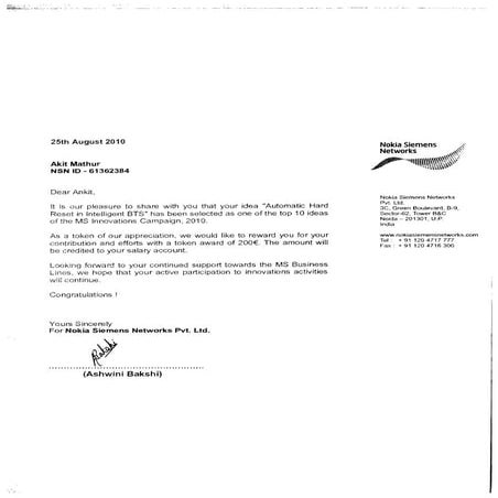 Letter from Managed Services Global Head NSN | PDF