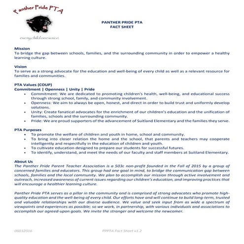 Panther Pride PTA Fact Sheet v2 | PDF