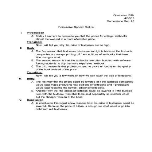 PersuasiveSpeechOutline | PDF