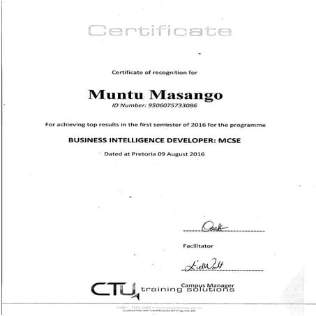 Muntu Masango Certificate | PDF