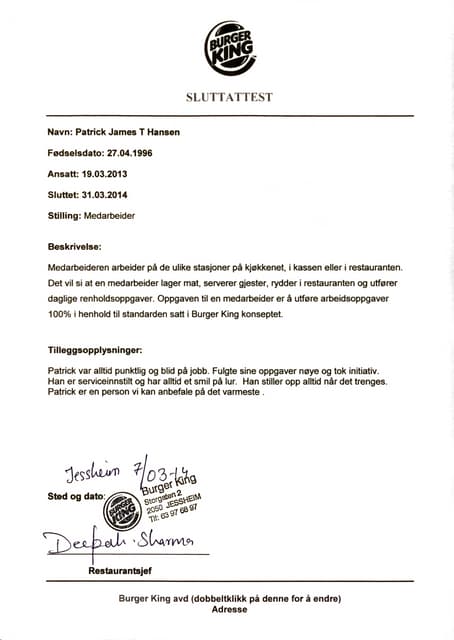 Jørgen S Lien - arbeidsattest | PDF