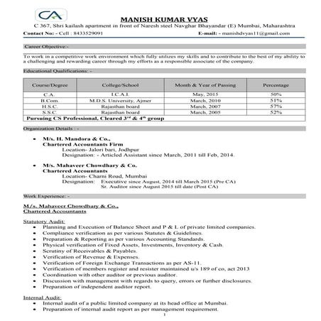 CV - CA manish | PDF