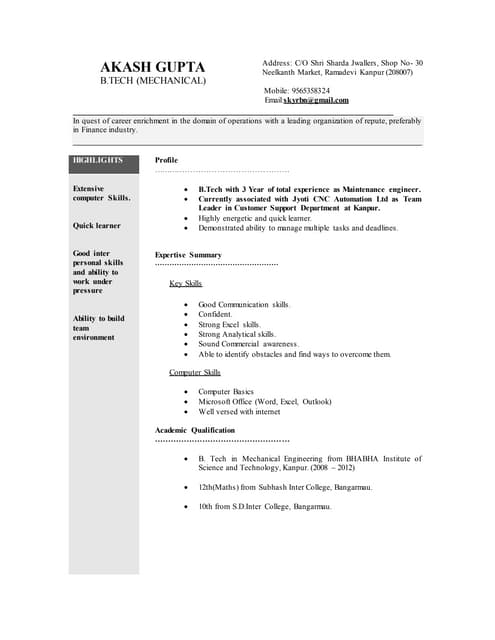 Resume | DOC | Career Planning | Careers
