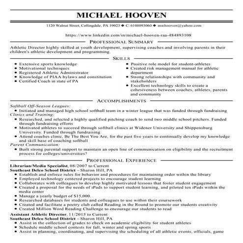 Michael Hooven Athletic Director Resume | PDF