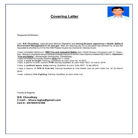Covering Letter. C.V..HSE