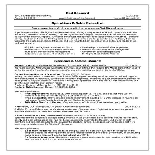 Rod Kennard Resume _Nov 2016_V2 | PDF | Sales | Business