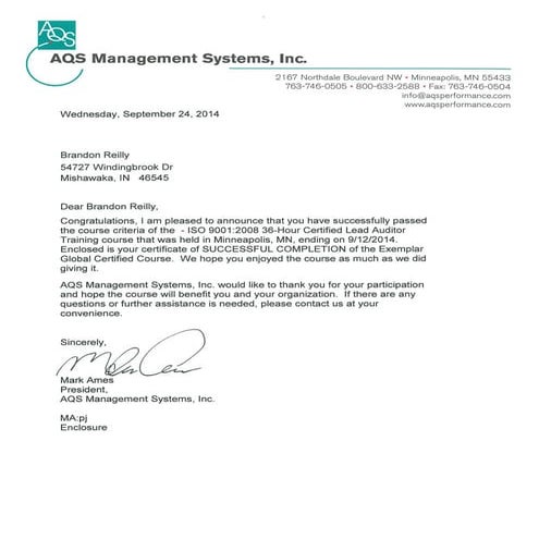 ISO 9001 Lead Auditor Certificate Q19088 | PDF