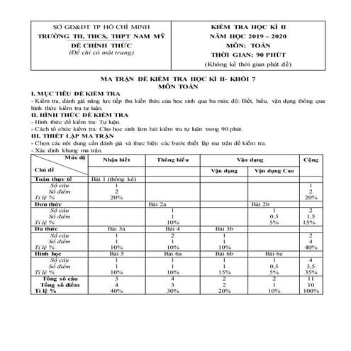 Đề Thi Hk2 Toán 7 - TH - THCS - THPT - Nam Mỹ | PDF
