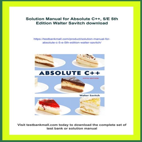 Solution Manual for Absolute C++, 5/E 5th Edition Walter Savitch | PDF