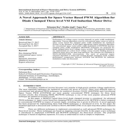 A Novel Approach For Space Vector Based Pwm Algorithm For Diode Clamped Three Level Vsi Fed 6526