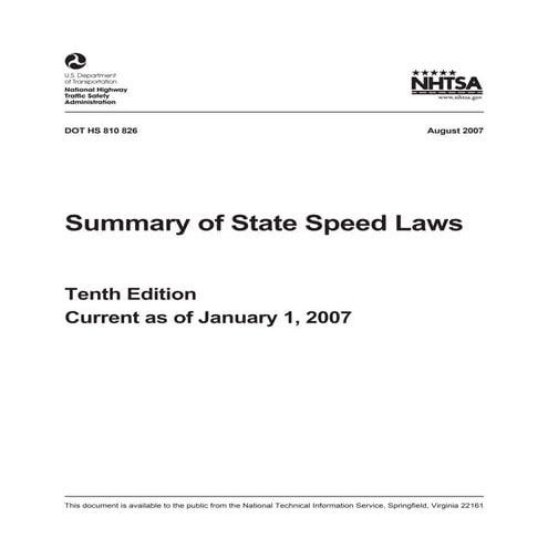 Summary Table of State Speed Laws | PDF