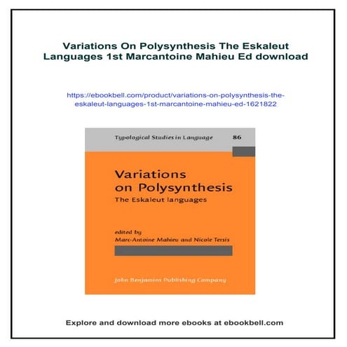 Variations On Polysynthesis The Eskaleut Languages 1st Marcantoine ...