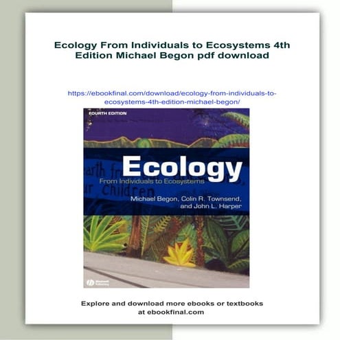 Ecology From Individuals to Ecosystems 4th Edition Michael Begon | PDF