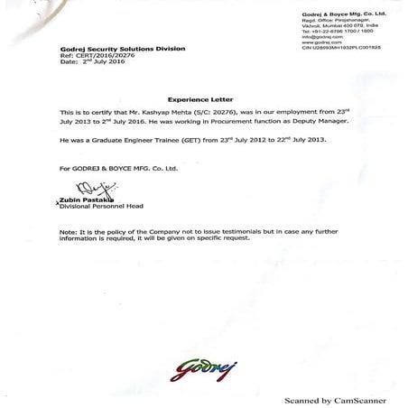Experience Letter | PDF