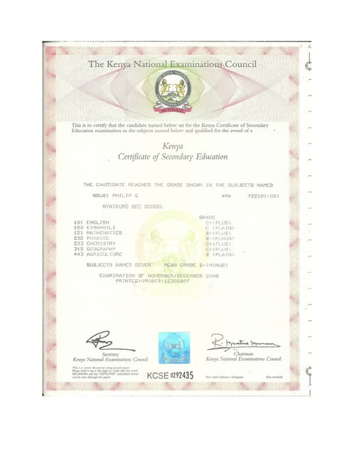 Kcse certificate | PDF