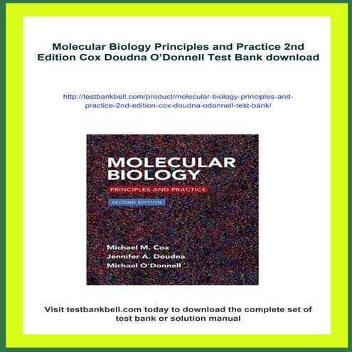 Molecular Biology Principles and Practice 2nd Edition Cox Doudna O ...