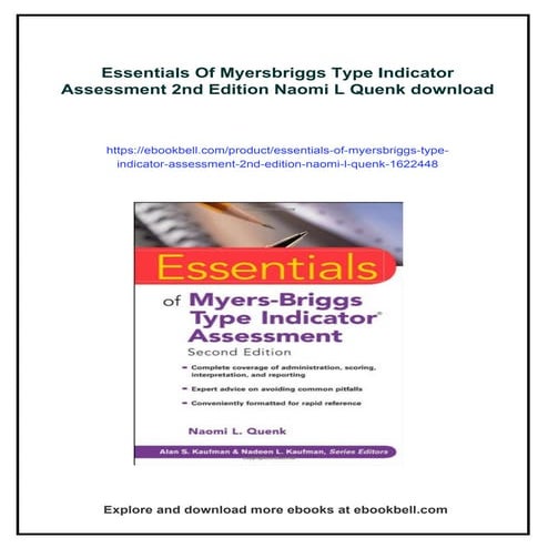 Essentials Of Myersbriggs Type Indicator Assessment 2nd Edition Naomi L ...
