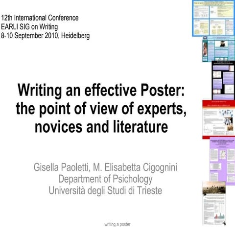Writing an effective Poster: the point of view of experts, novices and ...
