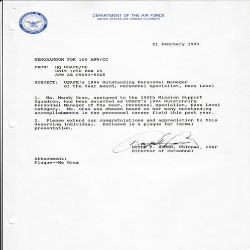 USAFE Personnel Manager of the Year | PDF