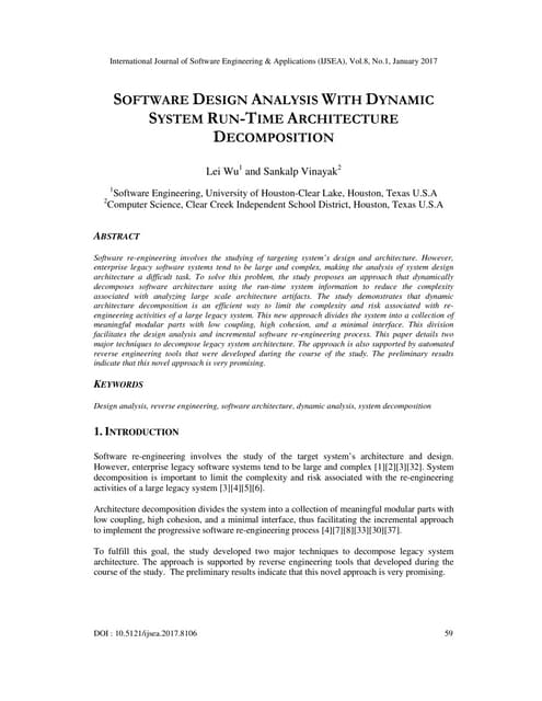 Software Design Analysis With Dynamic System Run Time Architecture Decomposition Pdf