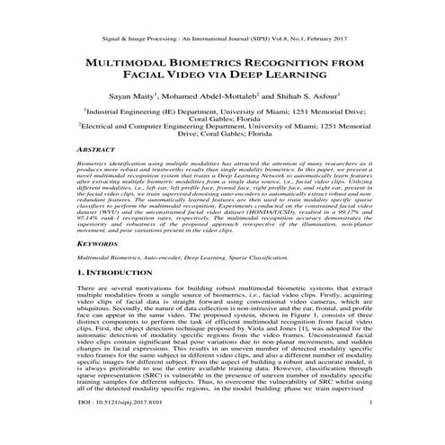 Multimodal Biometrics Recognition From Facial Video Via Deep Learning Pdf