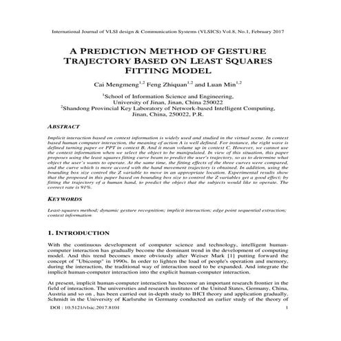 A PREDICTION METHOD OF GESTURE TRAJECTORY BASED ON LEAST SQUARES ...