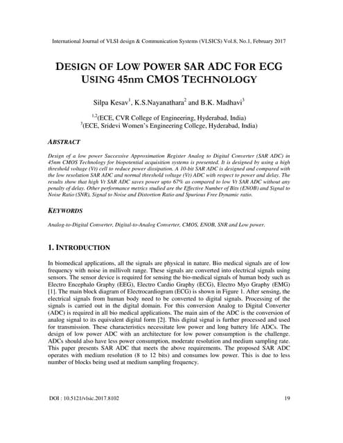 Design Of Low Power Sar Adc For Ecg Using 45nm Cmos Technology Pdf