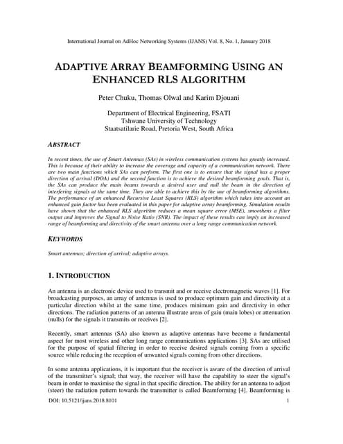 ADAPTIVE ARRAY BEAMFORMING USING AN ENHANCED RLS ALGORITHM | PDF ADAPTIVE ARRAY BEAMFORMING USING AN ENHANCED RLS ALGORITHM | PDF