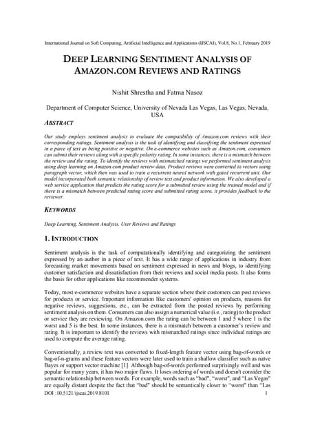 Deep Learning Sentiment Analysis Of Amazoncom Reviews And Ratings Pdf