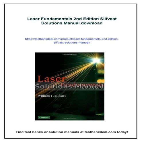 Laser Fundamentals 2nd Edition Silfvast Solutions Manual | PDF