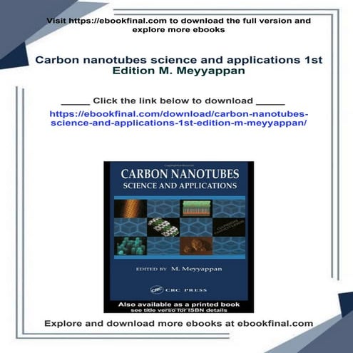 Carbon nanotubes science and applications 1st Edition M. Meyyappan | PDF