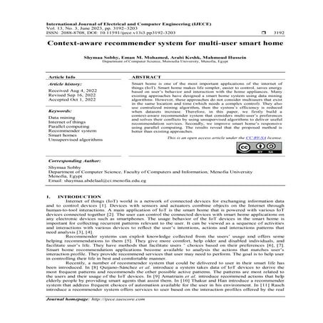Context-aware recommender system for multi-user smart home | PDF