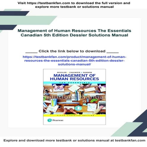 Management of Human Resources The Essentials Canadian 5th Edition Dessler Solutions Manual | PDF